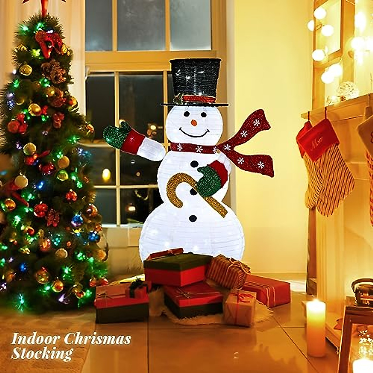 Outvita Outdoor Christmas Decorations 4 FT Lighted Snowman, White Foldable Snowman with 100 LED Lights Red Scarf Black Hat, Perfect for Xmas Indoor and Outdoor Lawn Garden Yard Holiday Decor