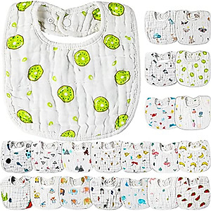 20 Pieces Muslin Baby Bibs Absorbent and Soft 8 Layers Baby Bibs Snap Muslin Bibs Cotton Baby Bibs Muslin Baby Drool Bibs for Baby Boys Girls Newborn Infant Toddlers Drooling Eating Teething Feeding