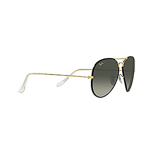 Ray-Ban RB3025JM Classic Full Color Metal Aviator Sunglasses, Black On Legend Gold/Grey Gradient, 58 mm