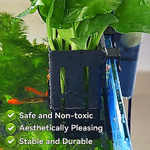 Upgraded Aquarium Plant Holder with Hooks and Suction Cups for Fish Tank Aquaponic Plant Cultivation and Aquascape Decorations (Black)