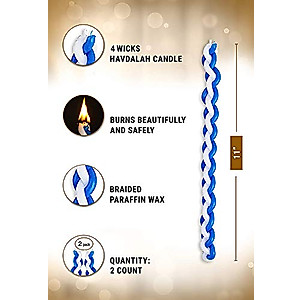Ner Mitzvah Braided Havdalah Candle - 2-Pack - Round Blue and White Paraffin Wax - Handcrafted Havdallah Candle - Shabbat Judaica Gift