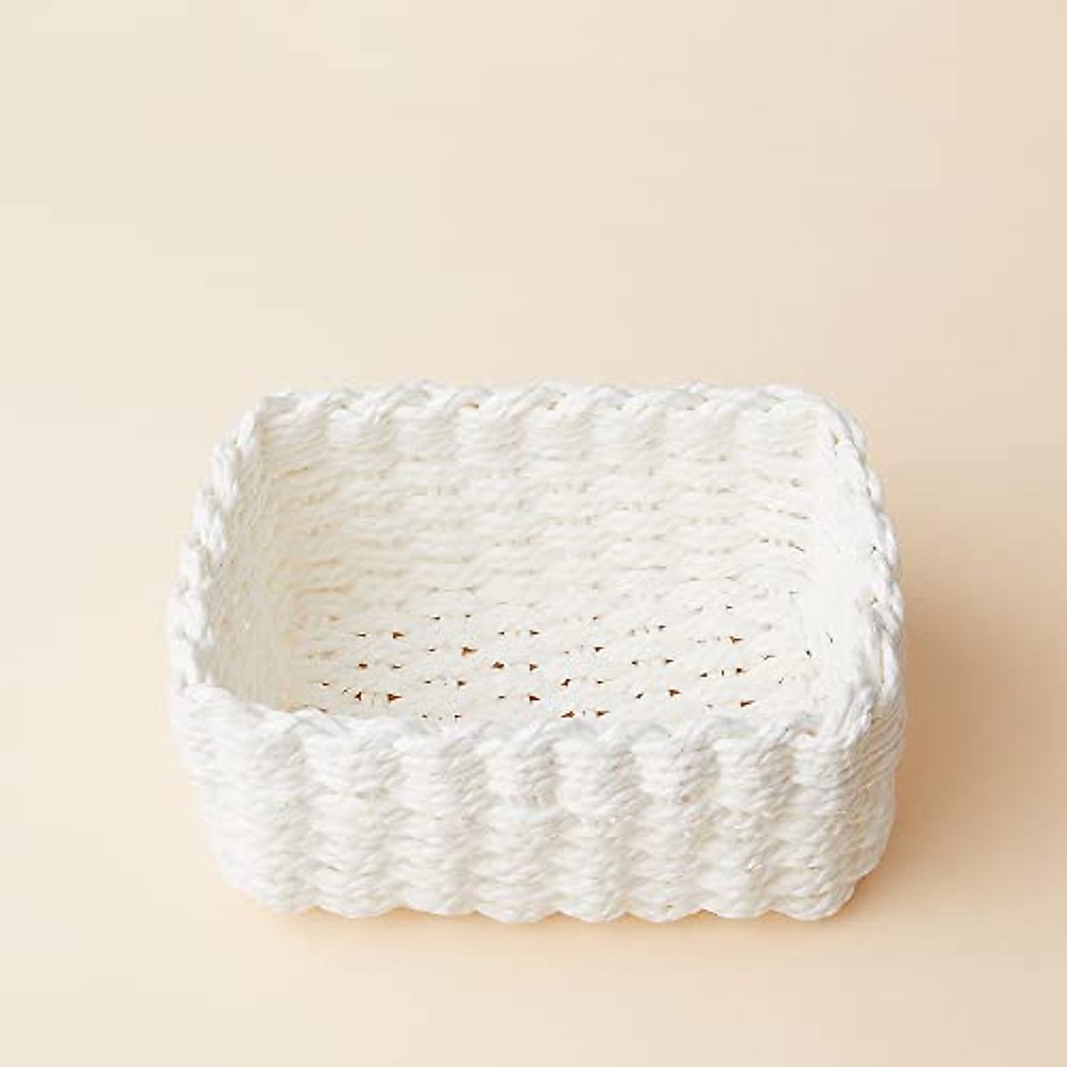 LA JOLIE MUSE Woven Storage Baskets for Organizing, Recycled Paper Rope Basket Bin Divider for Makeup Towel Shelf Cupboards Drawer Closet Dresser, Decorative White Storage Basket Set of 3