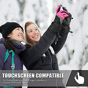 MCTi Ski Gloves,Winter Waterproof Snowboard Snow 3M Thinsulate Warm Touchscreen Cold Weather Women Gloves Wrist Leashes Rose Red Small