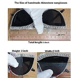 FUPRECIOUS Cat Eye Sunglasses Bling Rhinestones Crystal Black Plastic Frame Eyewear