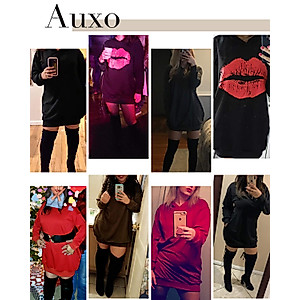 Auxo Women's Long Sleeve Hooded Pockets Pullover Hoodie Dress Tunic Sweatshirt Wine Red 2XL