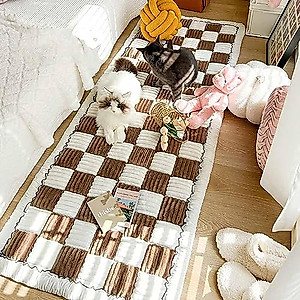 TTEDMO Funnyfuzzy Cream-Coloured Large Plaid Square Pet Mat Bed Couch Cover,Funny Fuzzy Couch,Funny Dog Sofa (Light Brown,27.6x70.9 in)