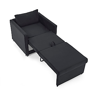 Futon Folding Single Chair Bed,Convertible Sleeper Sofa 2-in-1 Pull Out Lounge Chair Beds with Pillow&Pocket for Living Room Apartment Office（Black）