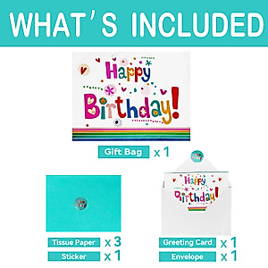 Qirrmiy 16.5” Extra Large Gift Bag Set with Greeting Card and Green Tissue Paper(Cute ‘Happy Birthday’) for Baby Shower,Kids Birthday Party,Men and Women, Newborn,New Moms or Parents, and More