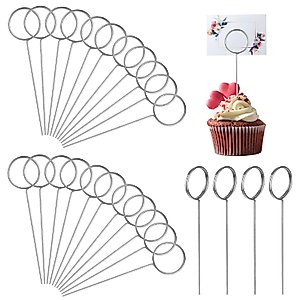 50 Pcs Floral Card Holder Picks, 4 Inch Metal Wire Floral Place Card Holder Picks Photo Memo Holder, Round Table Name Number Card Holder for Wedding DIY Party Birthday Office Meat Food Accessories