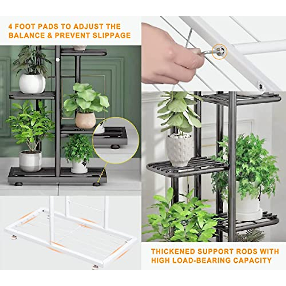 yeavs Plant Stand Shelf 6 Tier Indoor Outdoor, Flower Pot Holder Rack for 7 Pots, Plants Organizer Garden Home Office Living Room Balcony Patio (White)