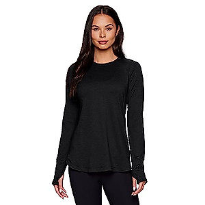 RBX Active Women's Long Sleeve Tunic Tee, Lightweight Crewneck Pullover T-Shirt, Super Soft Relaxed Fit Yoga Top F22 Black Heather M