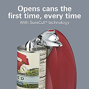Hamilton Beach Electric Automatic Can Opener with Auto Shutoff, Knife Sharpener, Cord Storage, and SureCut Patented Technology, Extra-Tall, Red