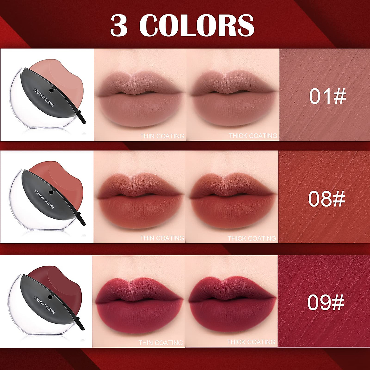 DAGEDA 3 Colors Matte Lipstick Set, Matte Velvet Lipstick Lip Shape Lazy Lipstick, Long Lasting High Pigmented Non-stick Cup Lip Gloss, Waterproof Easy to Color Lipstick Lazy Lip Makeup（Color C