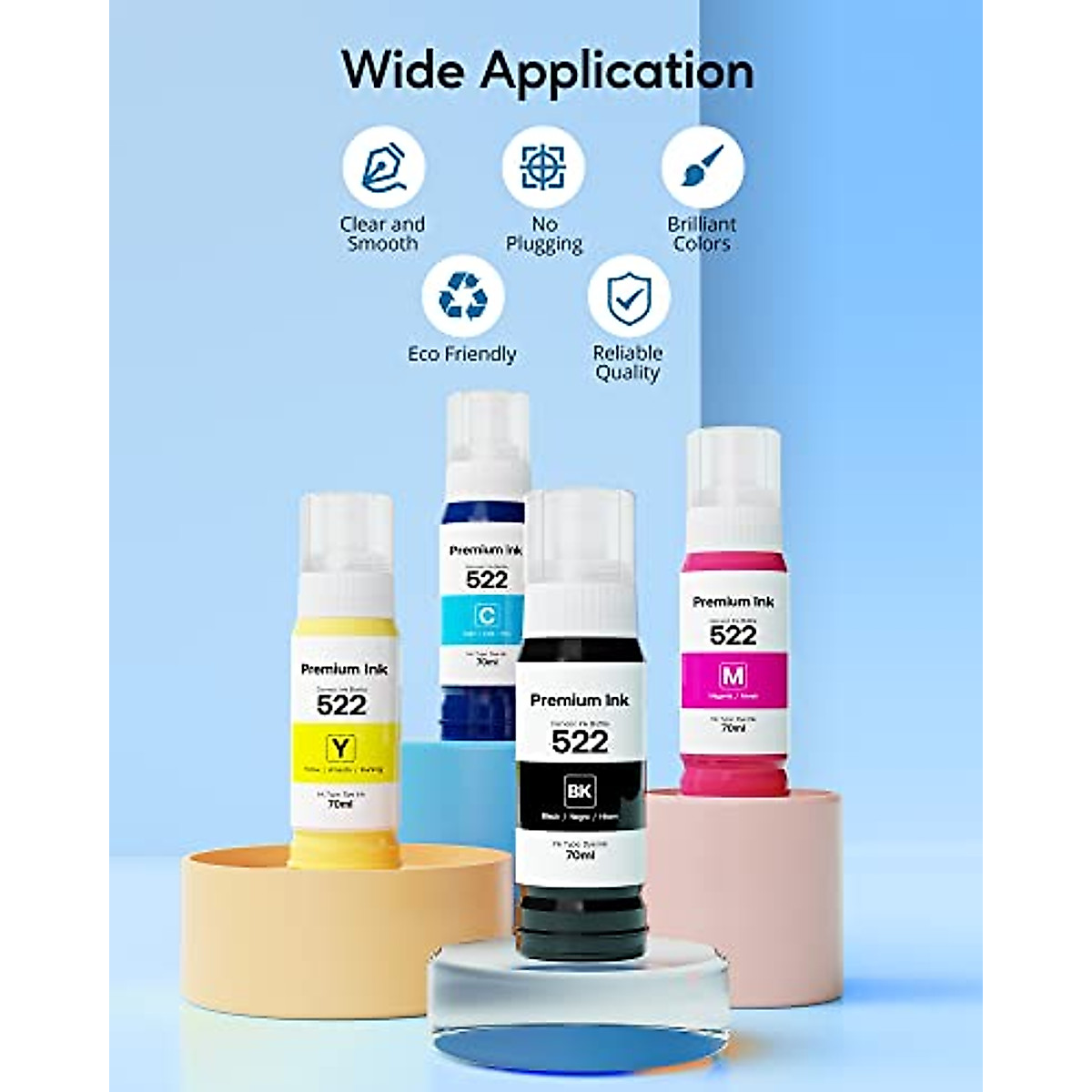 522 High Capacity (5 Bottles) Compatible Refill Ink Bottle Replacement for Epson 522 Ink Refill Bottles (Not Sublimation Ink) Use for EcoTank ET-2803 ET-2800 ET-2720 ET-4800 Printer