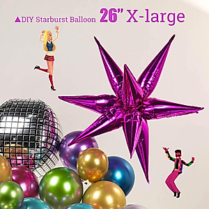 Metallic Balloon garland kit 150PCS Hot Pink Purple Green Blue Silver Gold Latex starburst 80s 90s Disco ball Party Balloons for Birthday Graduation last bachelorette Decoration new year eve supplies
