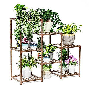 Blvornl Plant Stand Indoor Outdoor, 3 Tiers 7 Pots Ladder Corner Wood Plant Rack Holder Tiered Plant Shelf, Flower Pots Assembled Plant Stand for Patio Lawn Window Balcony Living Room Hallway Garden