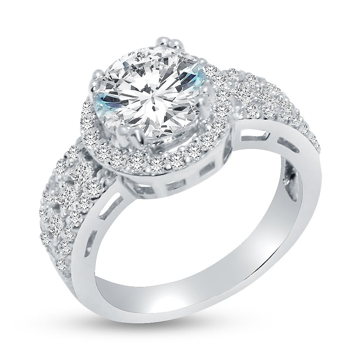 Size - 4.5-925 Sterling Silver Round Large Wide Floating Halo Solitaire Engagement Ring CZ Cubic Zirconia (3.50cttw., 2.50ct. Center)