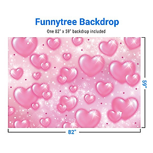 Funnytree 82" x 59" Early 2000s Photography Backdrop Pink Hearts Romantic Valentine's Background Baby Shower Birthday Girl Party Banner Day Decor Supplies Portrait Props Photobooth Gift