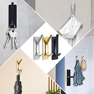 Tivcck Adhesive Towel Hook,5 Pack Adhesive Wall Hooks,Stick on Wall Hooks for Hanging Robe Coat,Metal Adhesive Hooks Heavy Duty,Stainless Steel Bath Towel Hooks for Bathrooms Kitchen,Silver