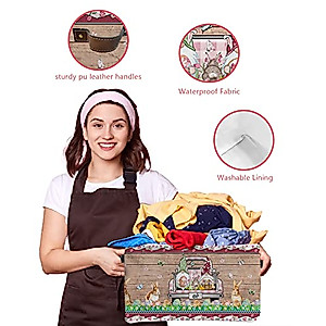 Easter Gnome Bunny Truck Waterproof Fabric Storage Basket for Organizing Bedroom Bathroom Laundry Room Collapsible Storage Bins Rustic Wooden Decorative Shelf Basket for Gifts Empty