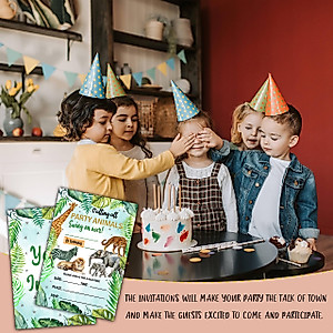 KFNER Calling All Party Animals Birthday Invitations, Safari Animals Birthday Party Invitation Card, Zoo Birthday Party Favors & Celebration Supplies(20 Set of Invitations with Envelopes)-B15