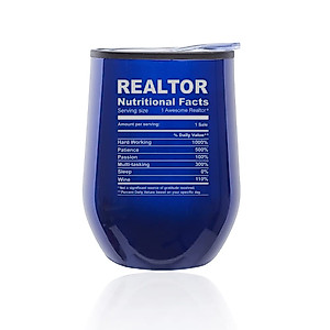 Stemless Wine Tumbler Coffee Travel Mug Glass with Lid Realtor Nutrition Facts Funny Gift (Blue)