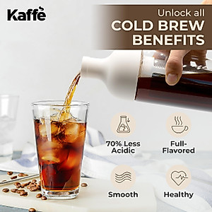 Kaffe Cold Brew Coffee Maker (38oz / 1L) - Borosilicate Glass, Airtight Seal & Dishwasher Safe - Iced Coffee Maker Bottle - Removable Mesh Filter - Up to 6 Cups of Cold Brew Coffee