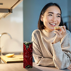 red roses insulated tumblers coffee cup Gift，red roses Drinking Glasses-Tea Cup-Coffee Mug tumbler with lid and straw 20 oz insulated tumbler cups