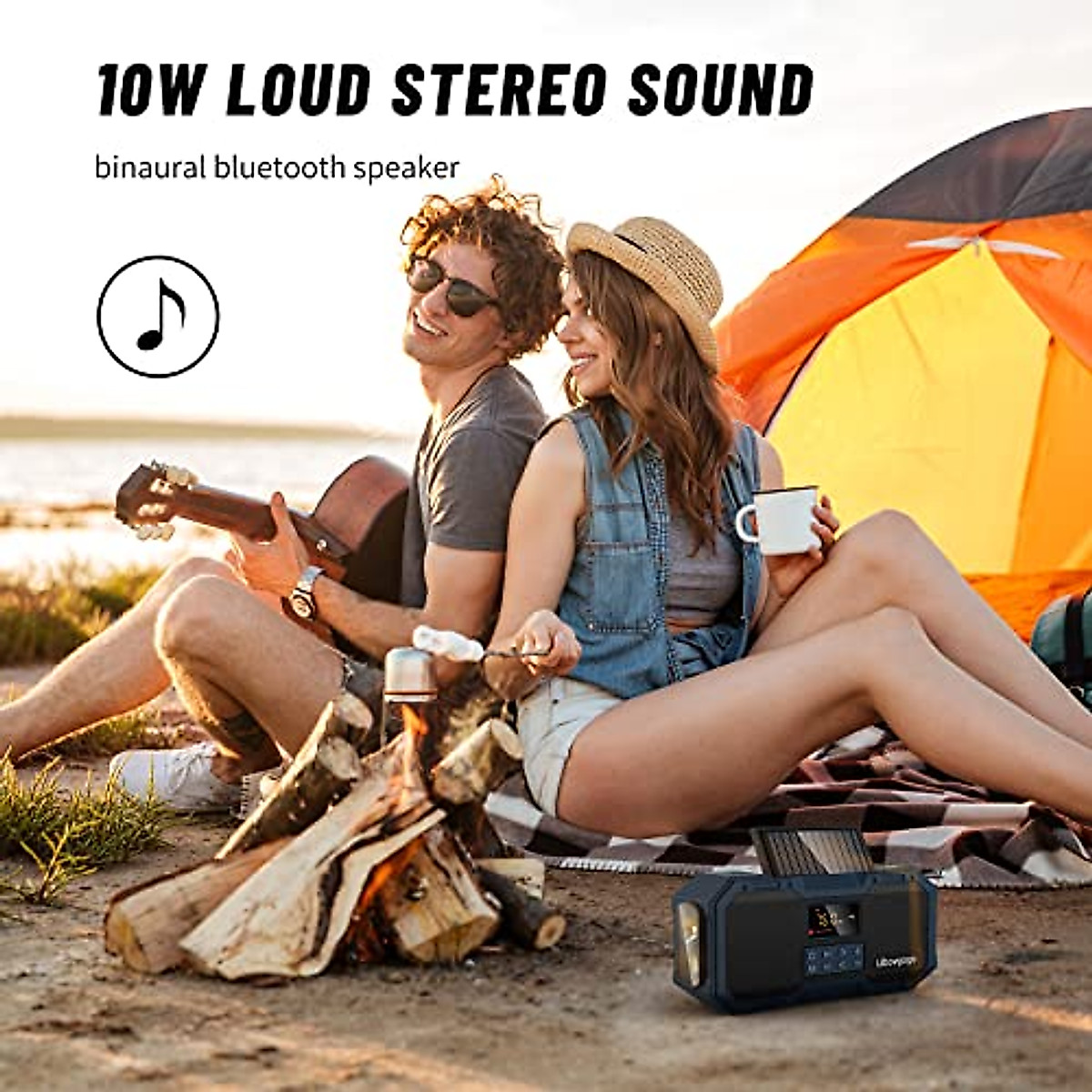 Emergency Radio 10W IPX5 Waterproof Bluetooth Speaker,Portable Digital AM FM Radio with Flashlight/Strobe Light,3 Mode Reading Lamp,Hand Crank WB NOAA Weather Solar Radio,4000mAH Cell Phone Charger