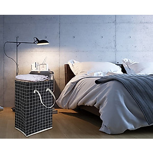 HIYAGON 75L Freestanding Laundry Basket,Large Collapsible Tall Clothes Laundry Hamper with Handles,Waterproof Toy Storage Bin for Home,Office,Closet(2 Pack Black and white check)