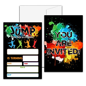 Trampoline Birthday Party Invitation, Bounce House Big Air Party Colorful Fill-In Invites For Friends, 20 Invitations With Envelopes(4" X 6")，Personalized Party Favors Decorations And Supplies-19
