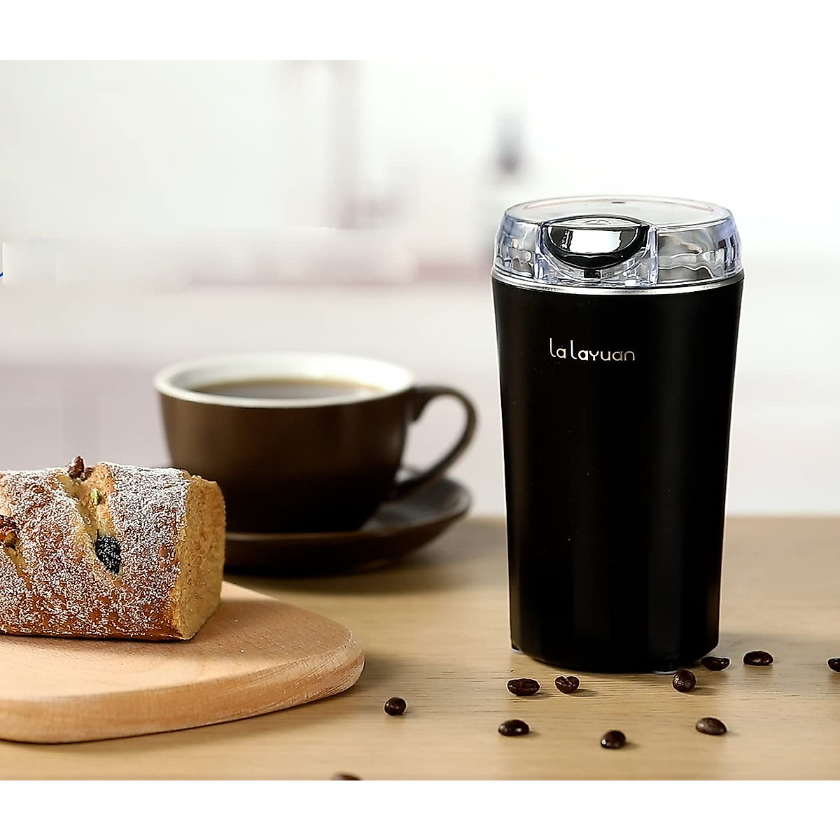 Coffee Bean Grinder, lalayuan Electric Coffee Grinder,200W Powerful Electric Spice Grinder, Herb Grinder, Espresso Grinder, One Touch Coffee Mill for Beans, Spices Herbs,Nuts, with Clean Brush Black