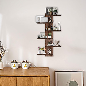Jiofaviu Vertical Column Shelf Floating Storage - Wall Shelf 6 Tier Unit 5.91" x 17.72" x 31.5" Organizer Tall Tower Design Utility Shelf, Home Decor Bedroom Living Room (Solid Wood) (A)