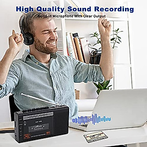 Portable Cassette Player and Recorder , Cassette Tape to MP3 Digital Converter with AM FM Radio, Support USB and Micro SD Card , Loud Speaker and Microphone Powered by AC and AA Battery
