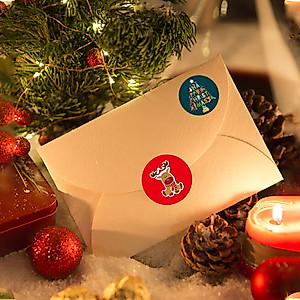 Happy Holidays Sticker, 1000 Pcs Christmas Stickers Roll Xmas Envelope Seals Stickers Adhesive Christmas Elements Stickers for Cards Gift Envelopes Boxes