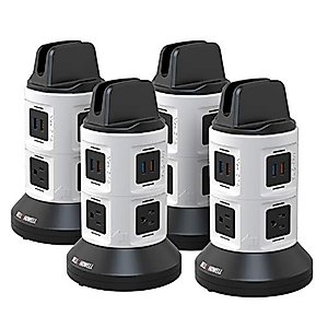 Bell+Howell Spin Power Strip Tower Surge Protector S/4-4 Outlets, 6 USB Ports, 40" Retractable Cord, 360° Rotation | Electric Charging Station with Built-in Phone Tablet Holder | USB Outlet Extender