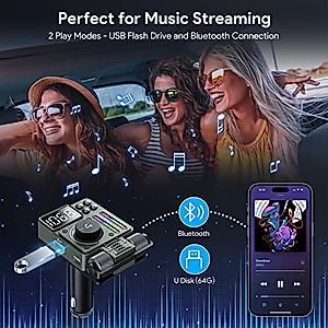 LENCENT FM Bluetooth 5.3 Transmitter for Car, Adjustable Treble and Bass Sound Music Player, Bluetooth Car Adapter for Hands Free Calls, Supports PD30W Fast Charging, U Disk, Siri Google Assistant