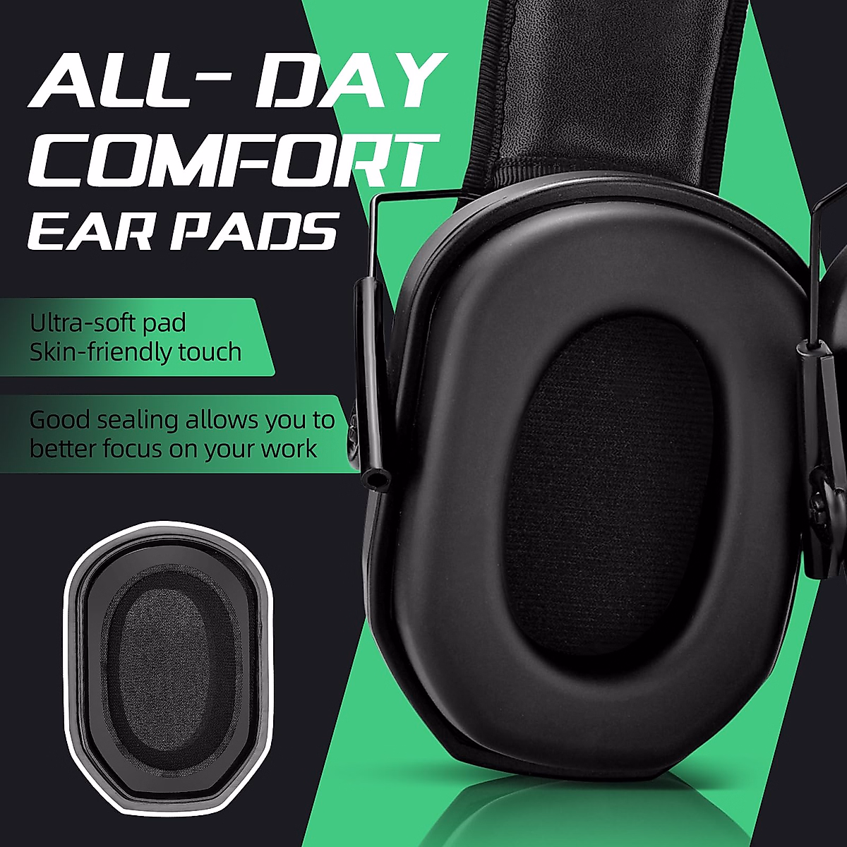 KAYNN 018 Ear Protection 2 Pack Hearing Protection for Shooting Gun Range,27dB NRR Noise Cancelling Safety Ear Muffs for Shooting Mowing(2Pack-Black&Green)