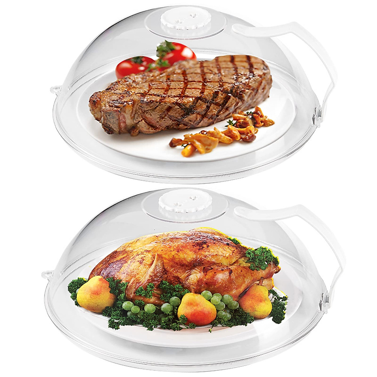 Igikzz 2 Pack Large Microwave Splatter Cover, Transparent Cover, Microwave Plate Cover Lid with Handle and Adjustable Steam Vents Holes Keeps Microwave Oven Clean