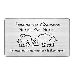 Cousin Gifts, Permanent Engraving Wallet Card, Cousins are Connected Heart to Heart, Favorite Best Cousin Birthday Gifts, Cousin Distance