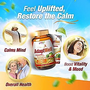 LABO Nutrition AdaptWell Ashwagandha Root Extract >7% withanolides (35mg), Rhodiola Rosea Extract >5% rosavins & Bioperine, for Relax, Adrenal, Immune & Thyroid Support, 90 Counts