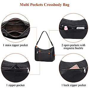 Over Earth Soft Leather Handbags for Women Crossbody Purses Multi Pockets Shoulder Bags Messenger Bag Medium(O120E UG Black)