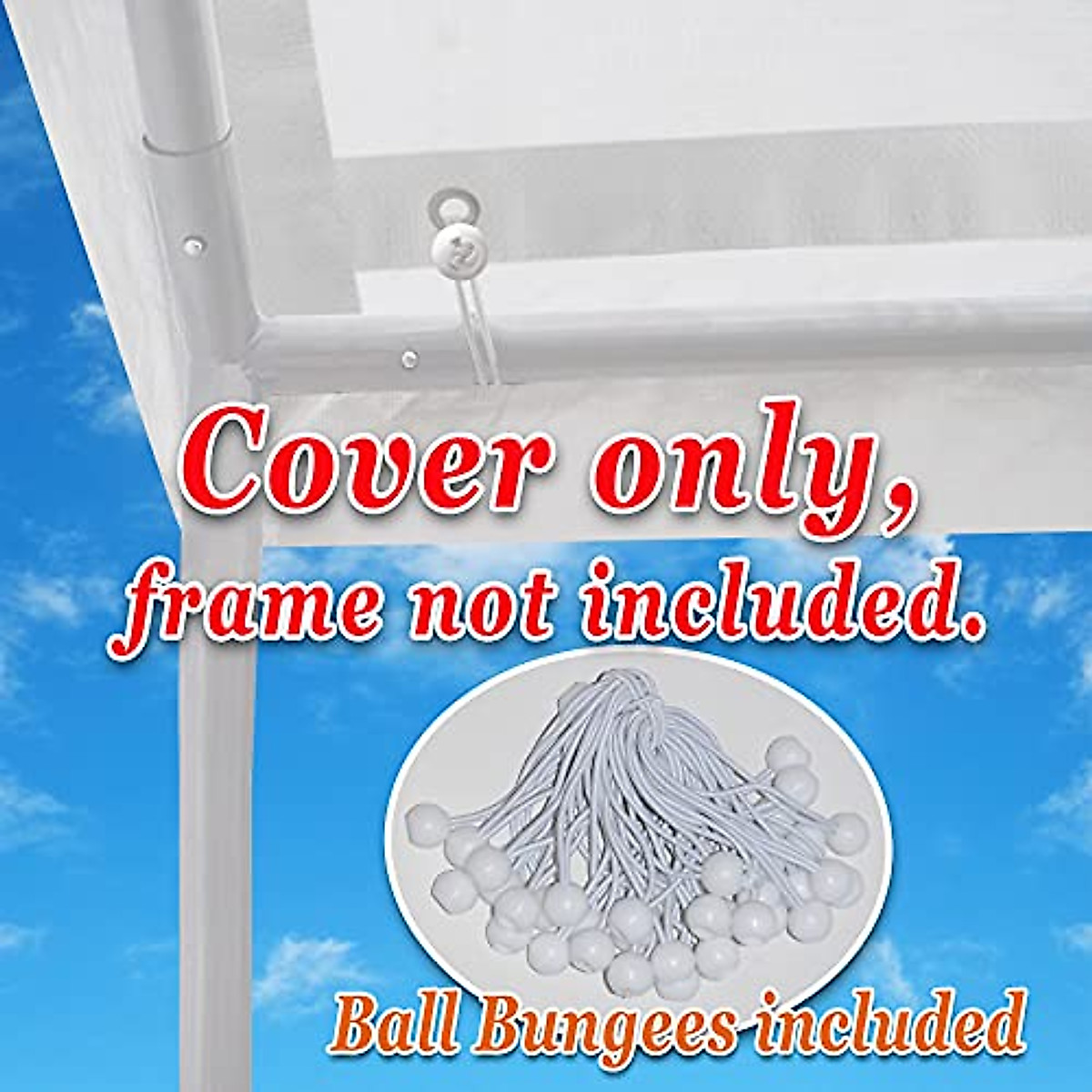 Strong Camel 10 x 20-Feet Carport Replacement Top Canopy Cover for Tent Outdoor Canopy Garden Gazebo Garage Shelter Cover with Ball Bungees White (Only Cover, Frame is not Included)