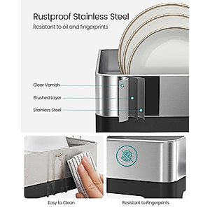 SONGMICS Large Dish Drying Rack, Expandable Dish Dryer for Kitchen Counter, Stainless Steel Dish Rack with Rotatable Spout, Utensil, Cup, Glass, Cutting Board, Pan Holders, Silver and Black UKCS037B01