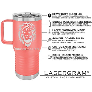 LaserGram 20oz Vacuum Insulated Travel Mug with Handle, Barber Shop Pole, Personalized Engraving Included (Coral)
