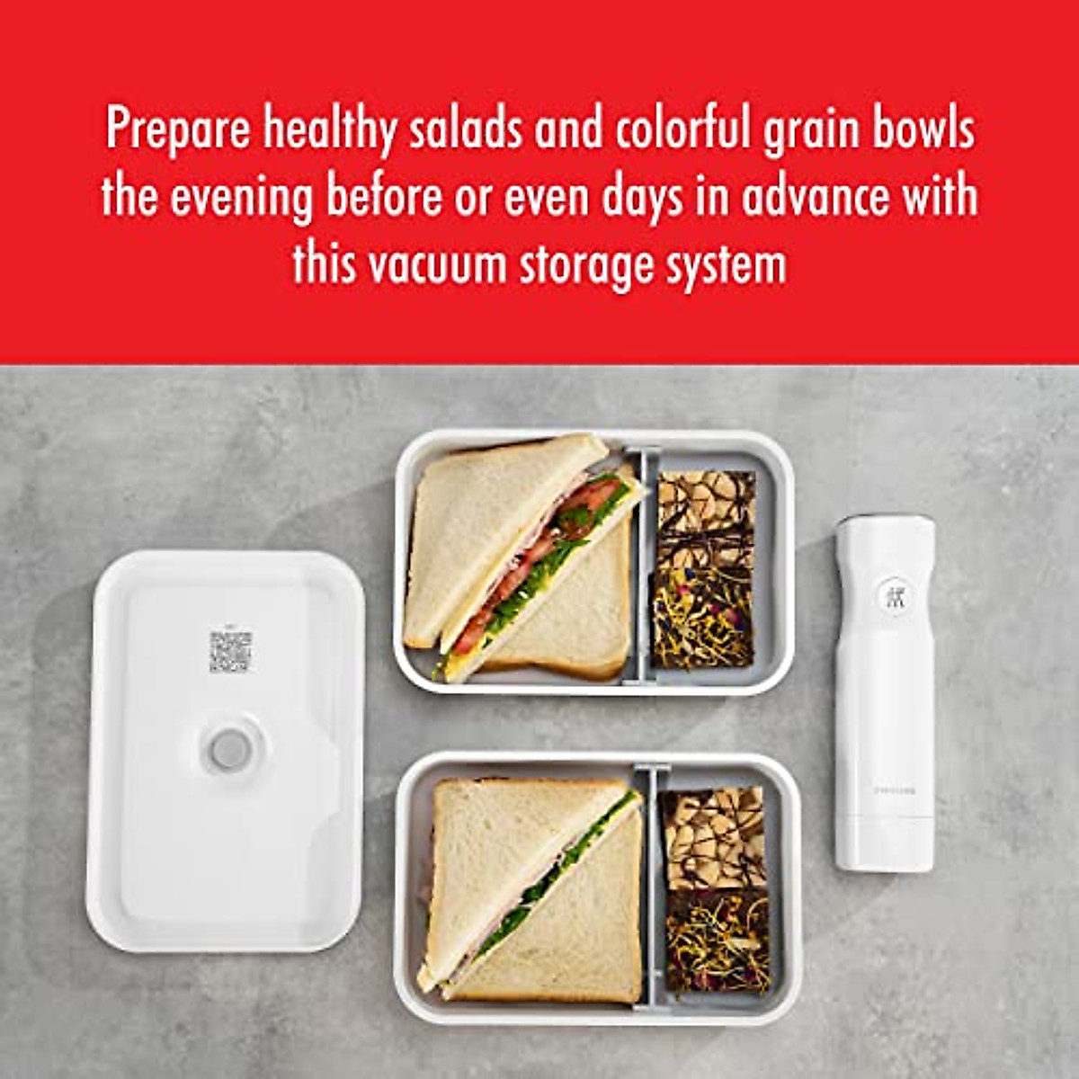 ZWILLING Fresh & Save Flat Lunch Box Large, Airtight Food Storage Container, Meal Prep Container, BPA-Free, Grey