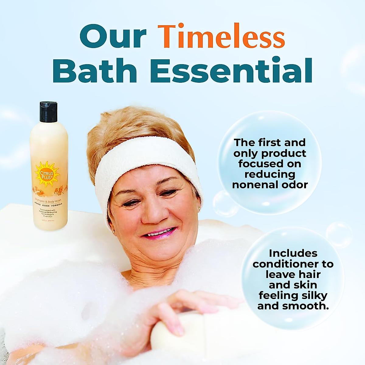 Deodorizing Citrus Plus Elder Shampoo and Body Wash by BoaVida with new leak-proof caps, Soap Made with Persimmon to Treat the Presence of Nonenal and Remove Old Person Smell, 8 oz