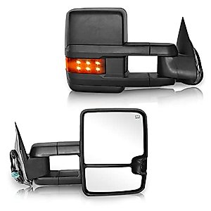 Perfit Zone Towing Mirrors Replacement Fit for 2003-2007 SILVERADO SIERRA, W/HEATED,W/SMOKE SIGNAL,Clearance lamp,BLACK (PAIR SET)