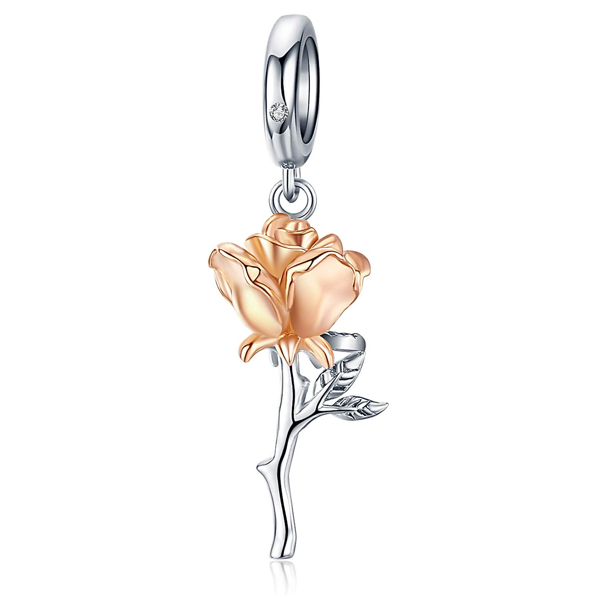 Presentski Rose Flower Pendant Charm Sterling Silver - Rose Gold Flower Pendants for Bracelet Necklace Jewelry Gifts for Women
