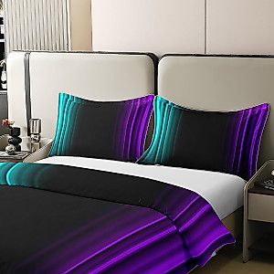 Feelyou Abstract Ombre Bedding 100% Cotton Duvet Cover Set King(No Comforter) Teal and Purple Bedding Set for Kids Boys Girls Decor Stripes Comforter Cover Set Geometric Bedroom Modern Striped Art